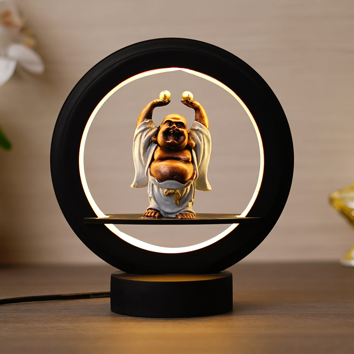 Standing Laughing Buddha Monk Decorative Circular Night Lamp – eCraftIndia