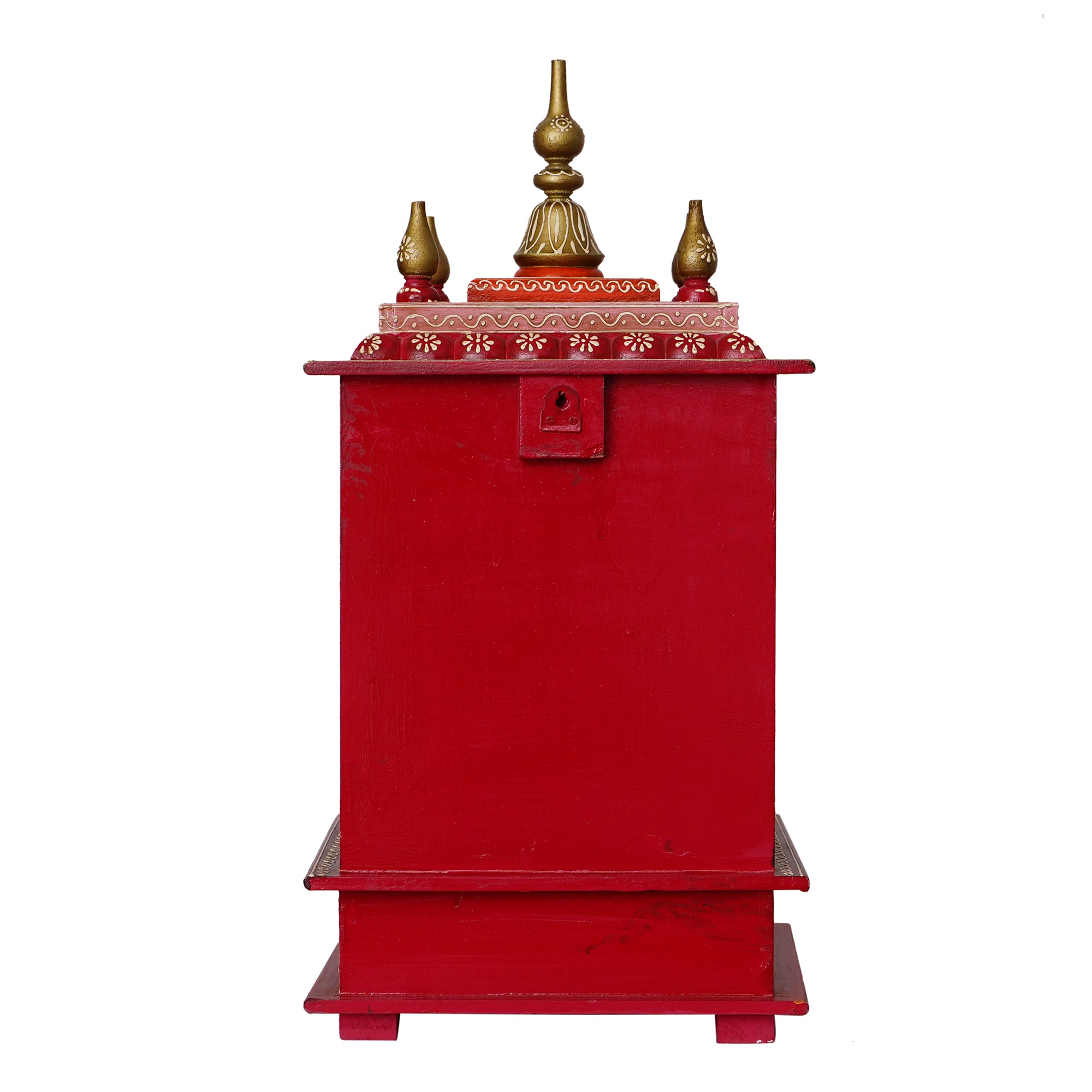 Red, Orange and Green Mango Wood Pooja Temple/Mandir with Storage ...